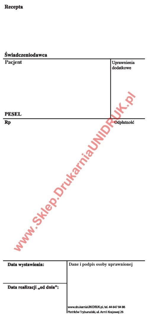 Recepta lekarska, nienumerowana - druk